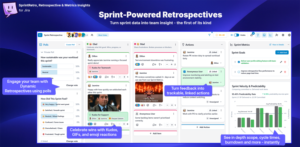 SprintRetro – Free Sprint Retrospective Tool with Built-In Jira Metrics